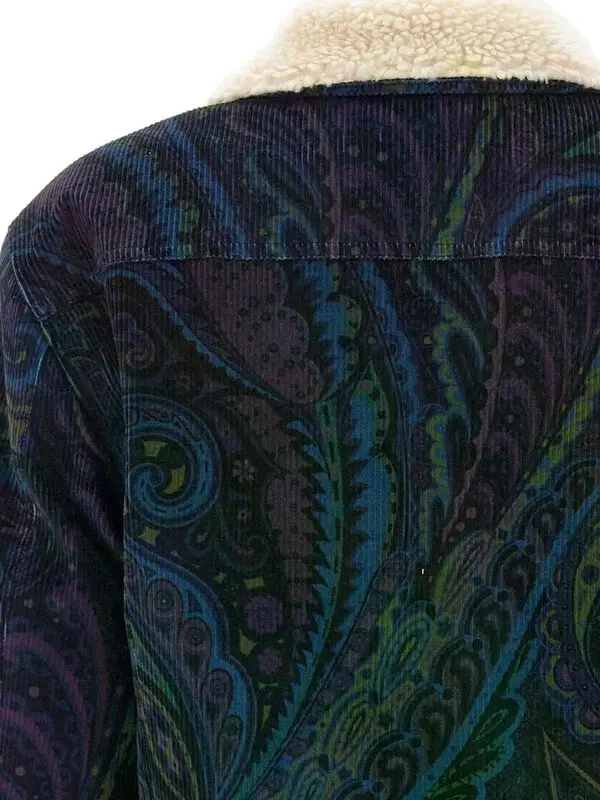 Etro Paisley-print Corduroy Jacket With Shearling Collar