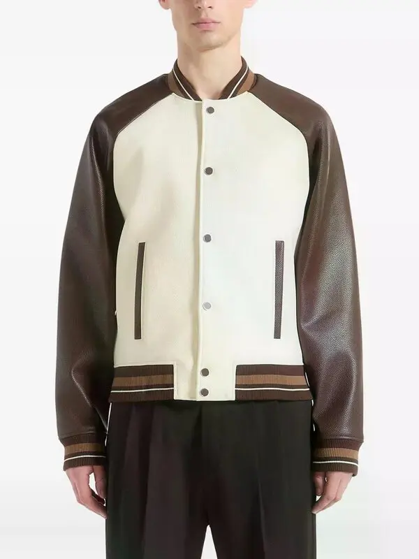 Manière De Voir Contrast Leather Bomber Jacket - White