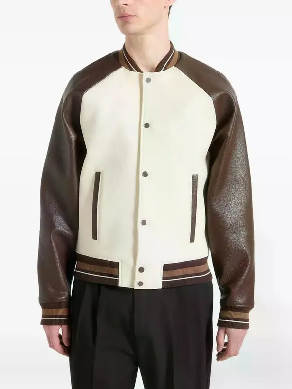Manière De Voir Contrast Leather Bomber Jacket - White