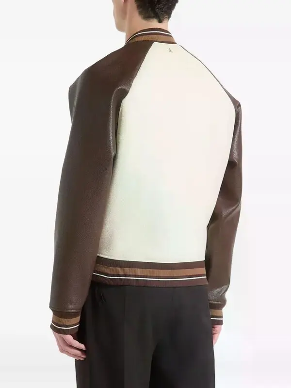Manière De Voir Contrast Leather Bomber Jacket - White