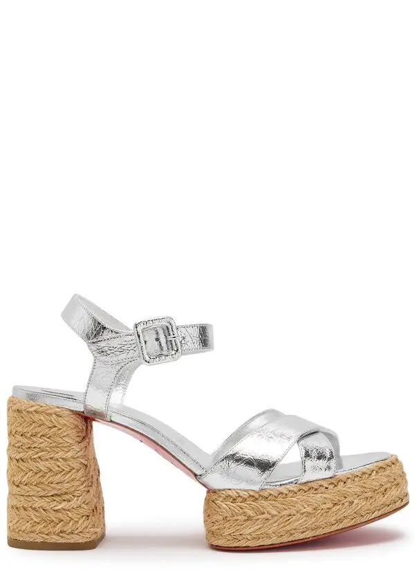 CHRISTIAN LOUBOUTIN Calakala 85 Metallic Leather Espadrille Sandals - Silver
