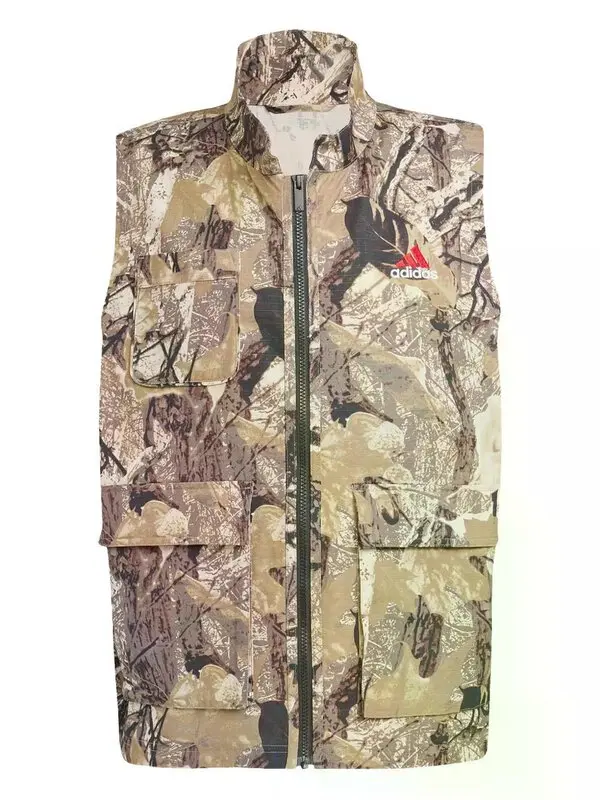 Adidas Camouflaged Zip-front Vest With Stand Collar