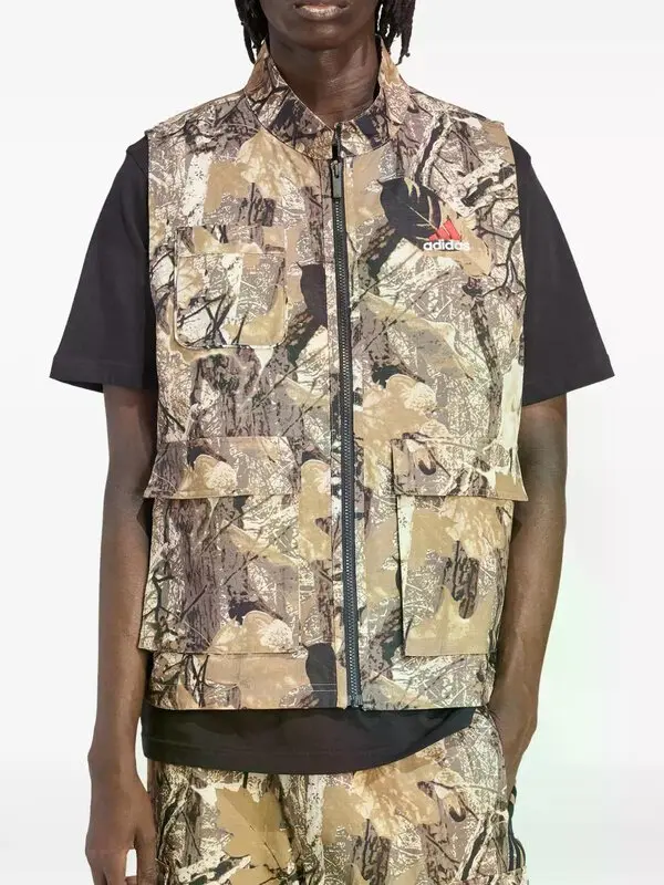 Adidas Camouflaged Zip-front Vest With Stand Collar