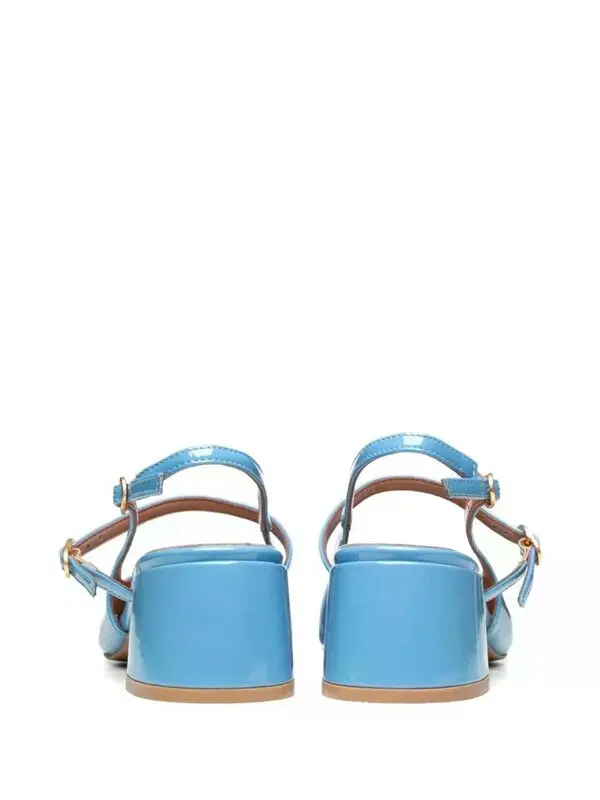 POCHE PARIS Patent Leather Buckle Slingback Pumps - Blue