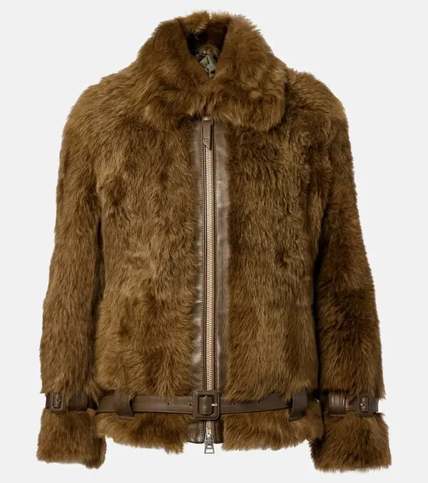 TOM FORD Shearling And Leather Jacket - Green