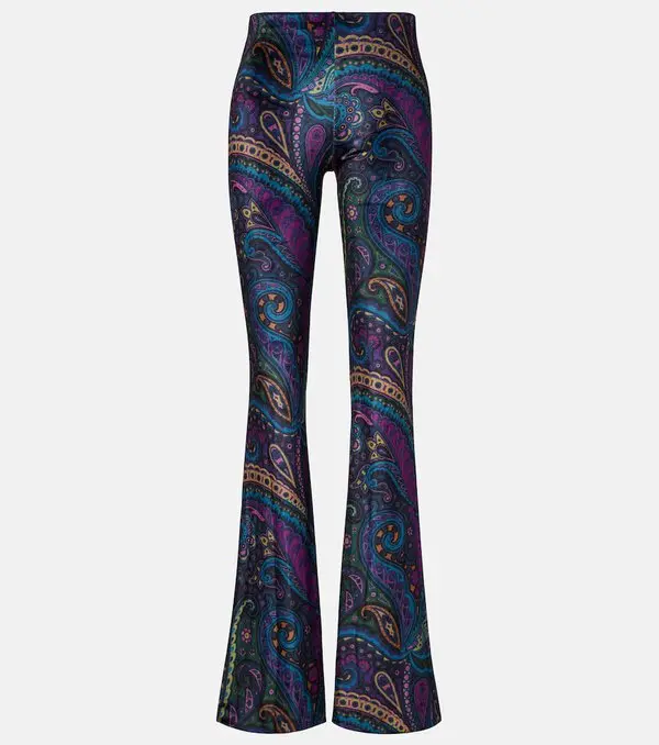 Etro Printed High-rise Velvet Flared Trousers - Blue