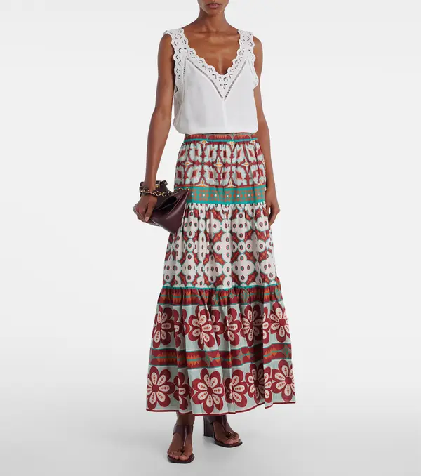 La DoubleJ Big Printed Tiered Cotton Maxi Skirt