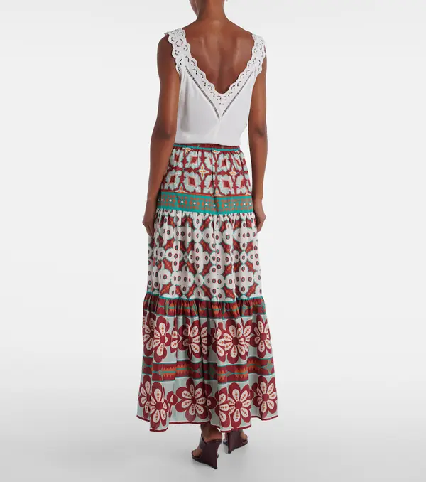 La DoubleJ Big Printed Tiered Cotton Maxi Skirt