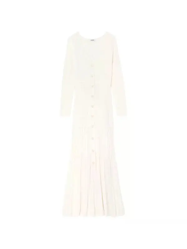 Sandro Pointelle-knit Maxi Dress With Faux Buttons - Neutrals