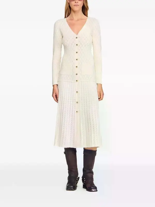 Sandro Pointelle-knit Maxi Dress With Faux Buttons - Neutrals