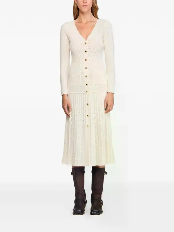 Sandro Pointelle-knit Maxi Dress With Faux Buttons - Neutrals