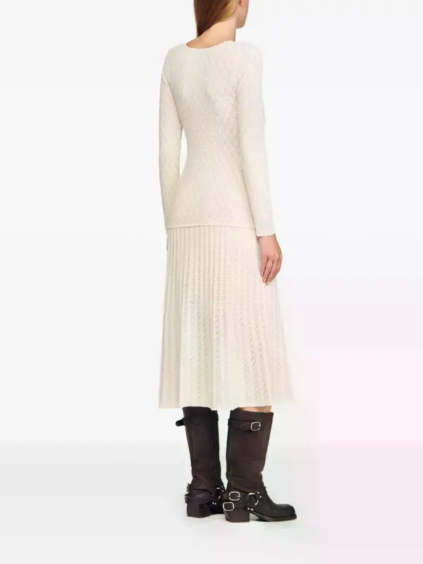 Sandro Pointelle-knit Maxi Dress With Faux Buttons - Neutrals