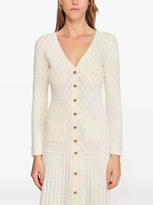 Sandro Pointelle-knit Maxi Dress With Faux Buttons - Neutrals