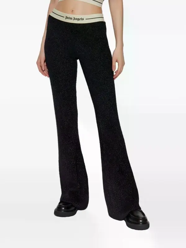 Palm Angels Logo Waistband Flared Glitter Trousers