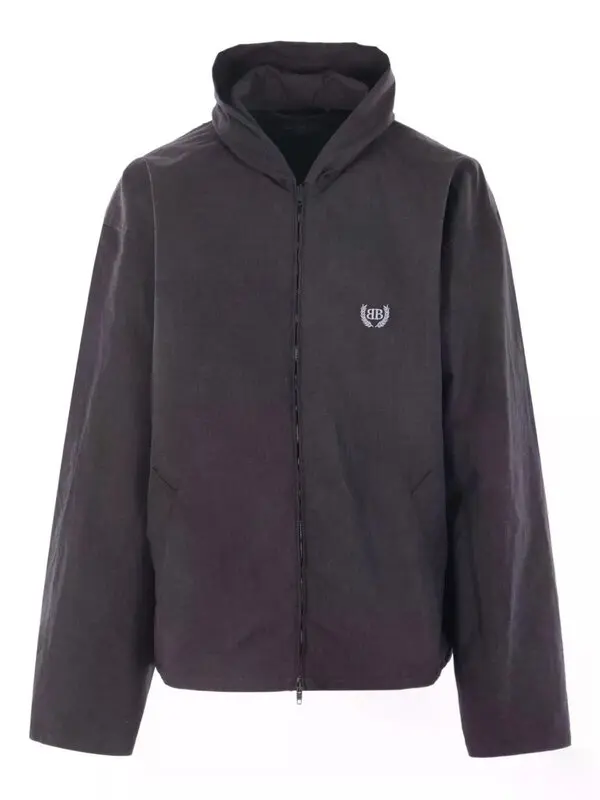 Balenciaga Hooded Logo-embroidered Jacket - Black