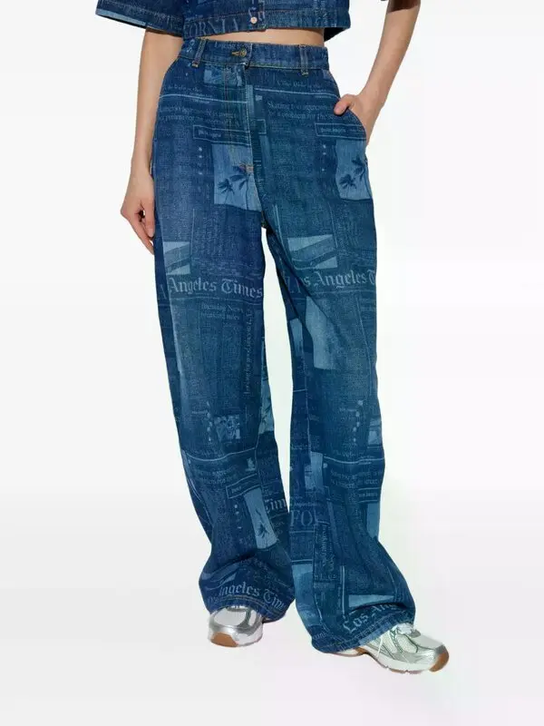 Palm Angels Newspaper Print Cotton Jeans