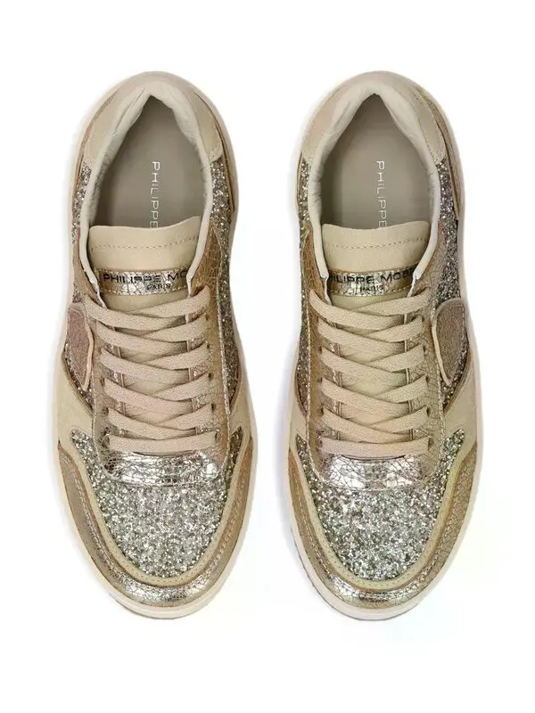 Philippe Model Glitter Paneled Lace-up Sneakers