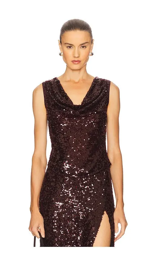 Lapointe Sequin Cowl Neck Top - Wine
