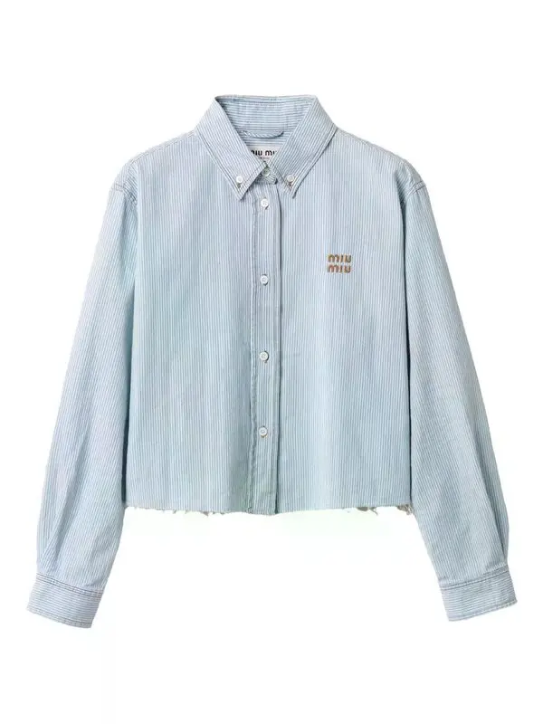 Miu Miu Striped Frayed-edge Shirt - Blue