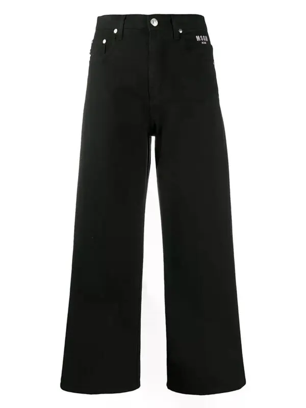 MSGM Logo Detail Wide-leg Trousers - Black