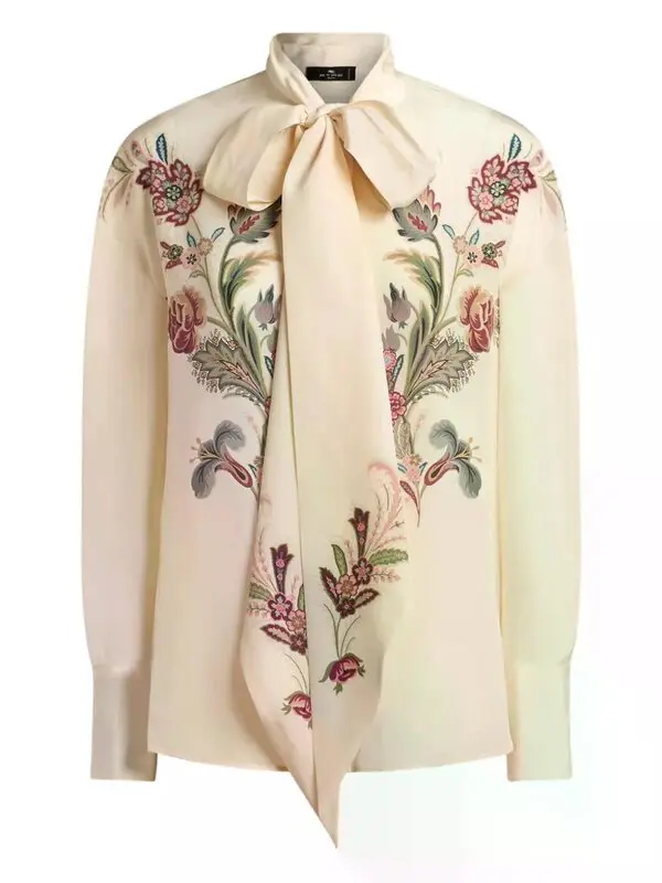 Etro Floral Print Tie Neck Blouse - Neutrals