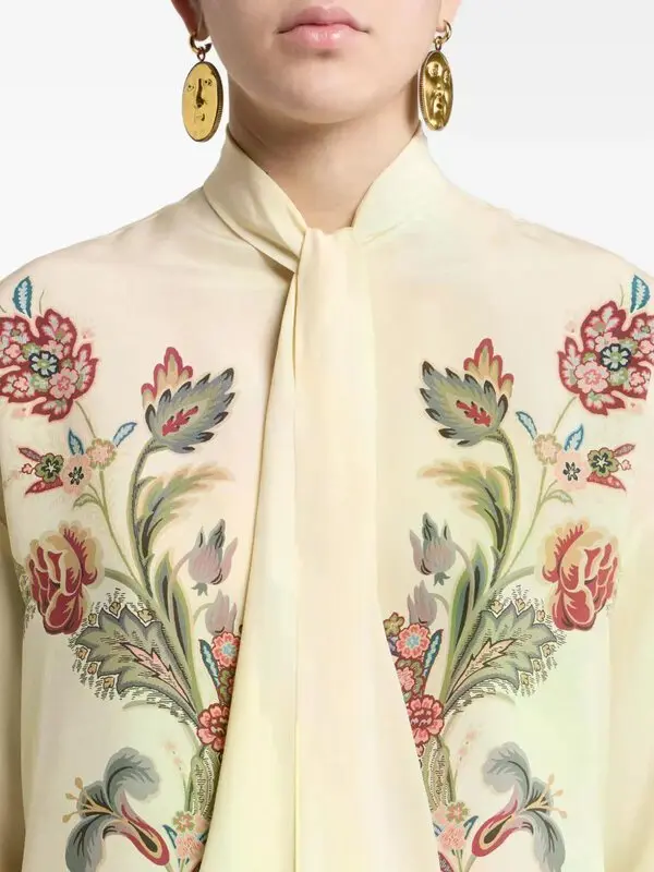 Etro Floral Print Tie Neck Blouse - Neutrals