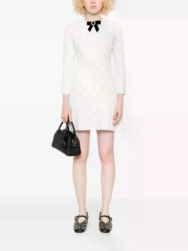 SELF-PORTRAIT Eyelet Embroidered Mini Dress With Peter Pan Collar And Bow Embellishment