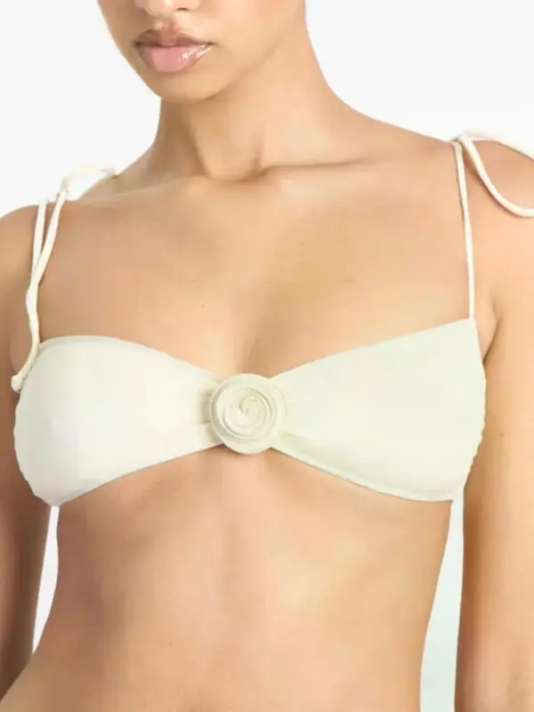 LA REVECHE Rose Embellished Bandeau Bikini Top - Neutrals