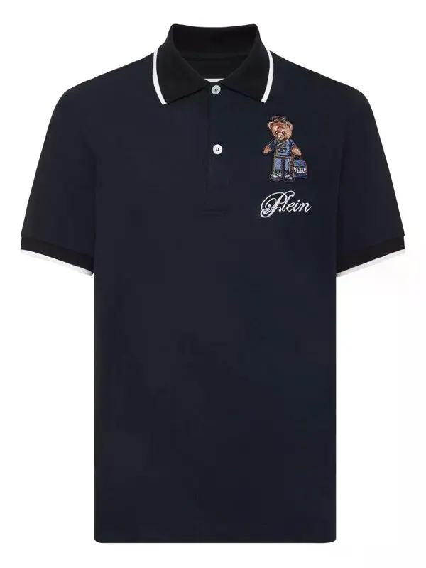 Philipp Plein Teddy Bear-embroidered Polo Shirt - Blue