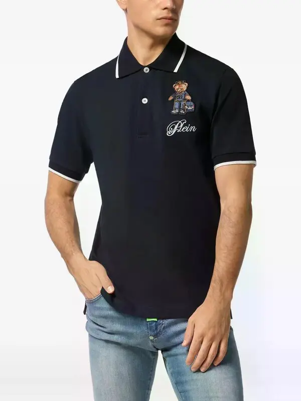 Philipp Plein Teddy Bear-embroidered Polo Shirt - Blue