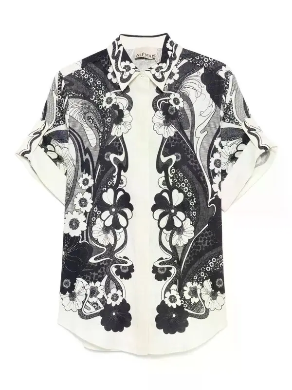 ALEMAIS Floral Print Short Sleeve Shirt - Neutrals