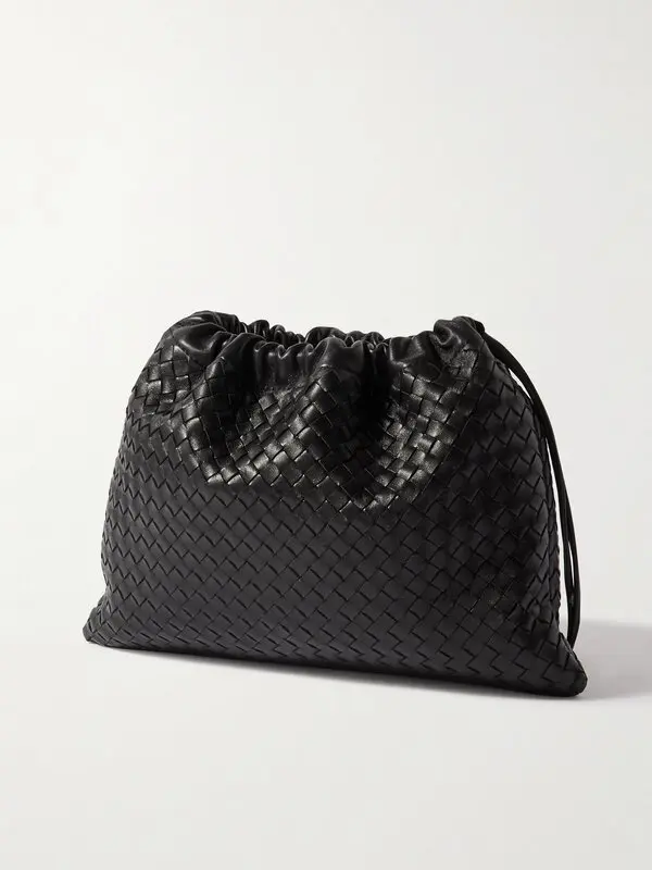 Bottega Veneta Intrecciato Leather Pouch With Gold-tone Hardware - Black