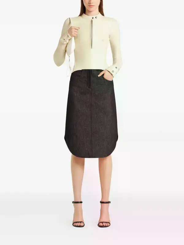 COURREGES Zip-front Long-sleeve Bodysuit With Standing Collar - Neutrals
