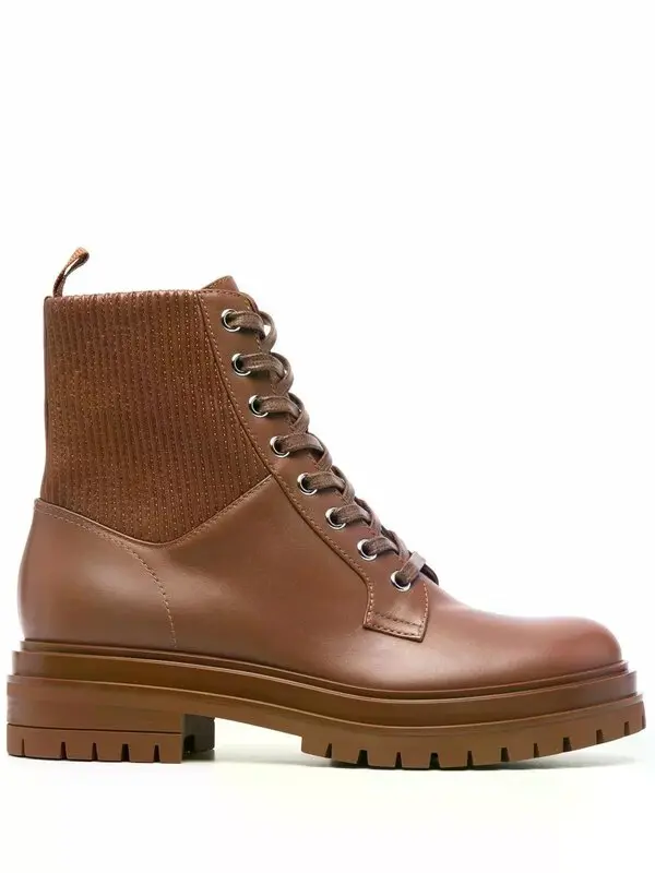GIANVITO ROSSI Martis 20 Ribbed-detail Combat Boots - Brown