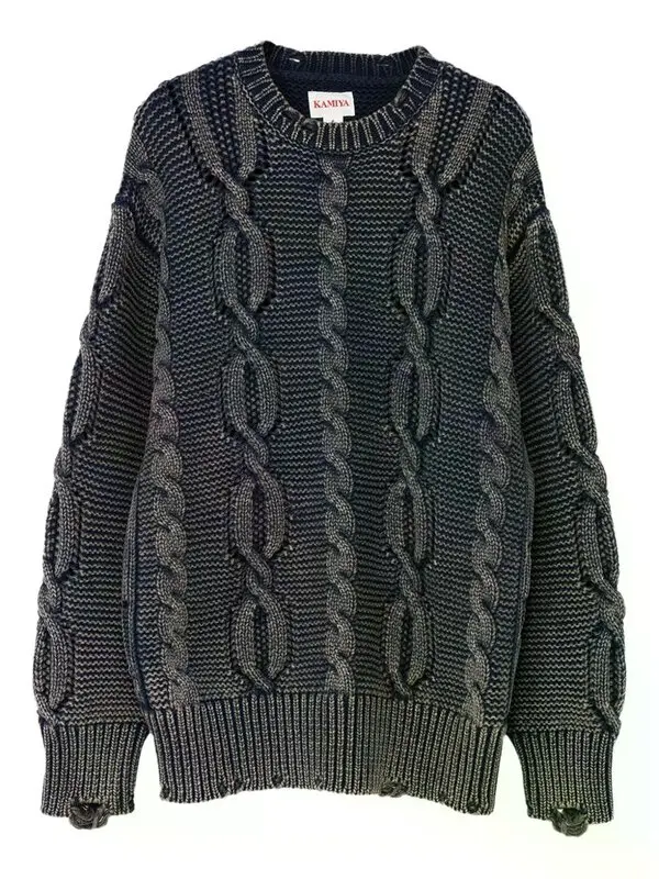 KAMIYA Cable Knit Distressed Sweater - Black