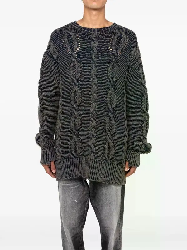 KAMIYA Cable Knit Distressed Sweater - Black
