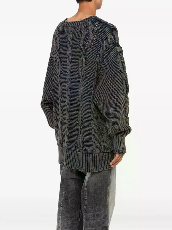 KAMIYA Cable Knit Distressed Sweater - Black