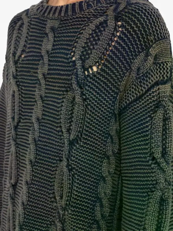 KAMIYA Cable Knit Distressed Sweater - Black