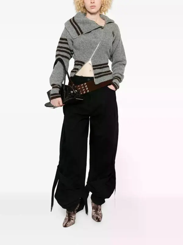 Attico Striped Zip-front Cardigan - Grey