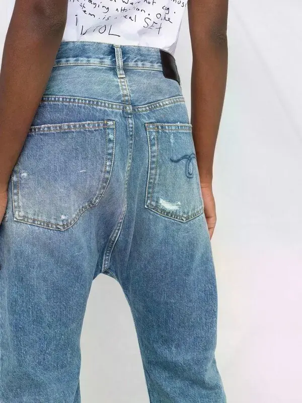 R13 Tailored Drop Crotch Cropped Leg Jeans - Blue