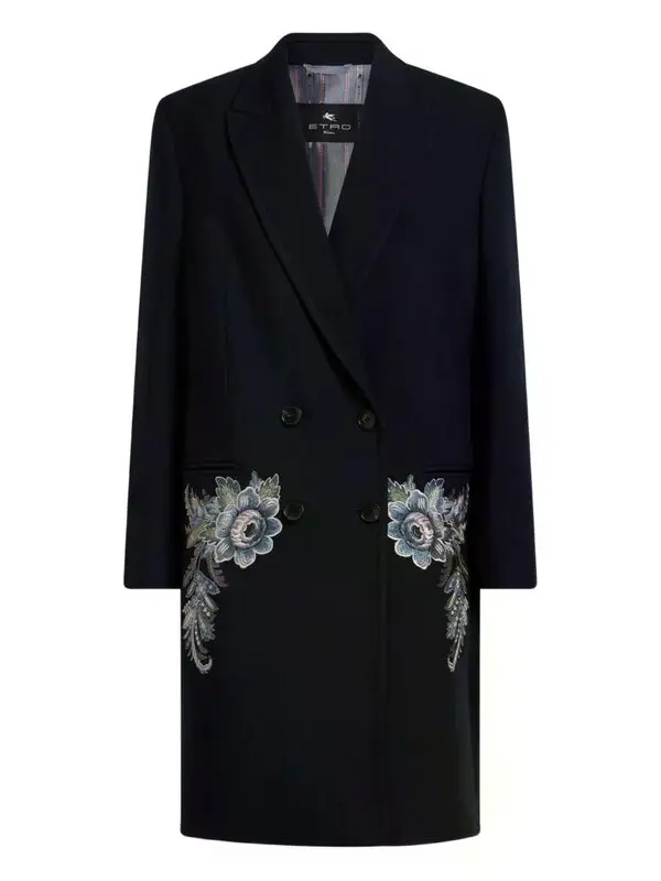 Etro Embroidered Double-breasted Coat - Blue