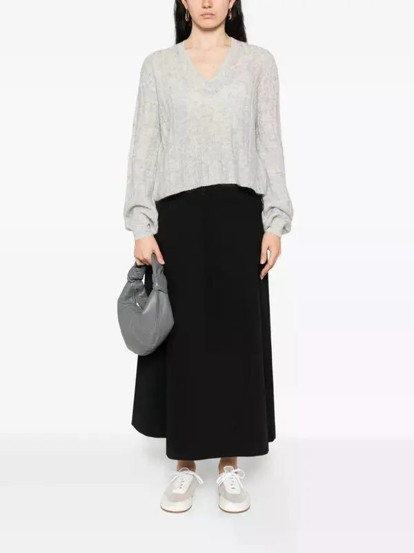 TWINSET V-neck Balloon Sleeve Cropped Sweater - Grey
