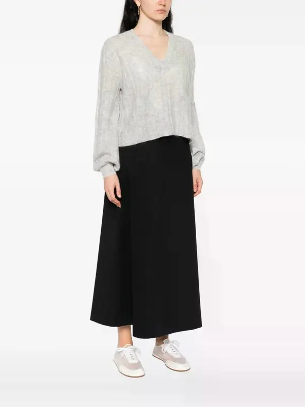 TWINSET V-neck Balloon Sleeve Cropped Sweater - Grey