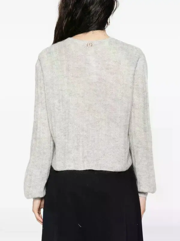 TWINSET V-neck Balloon Sleeve Cropped Sweater - Grey