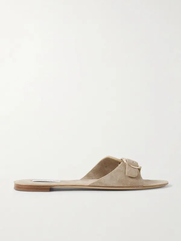 Gabriela Hearst Briar Suede Slides With Gold-tone Buckles