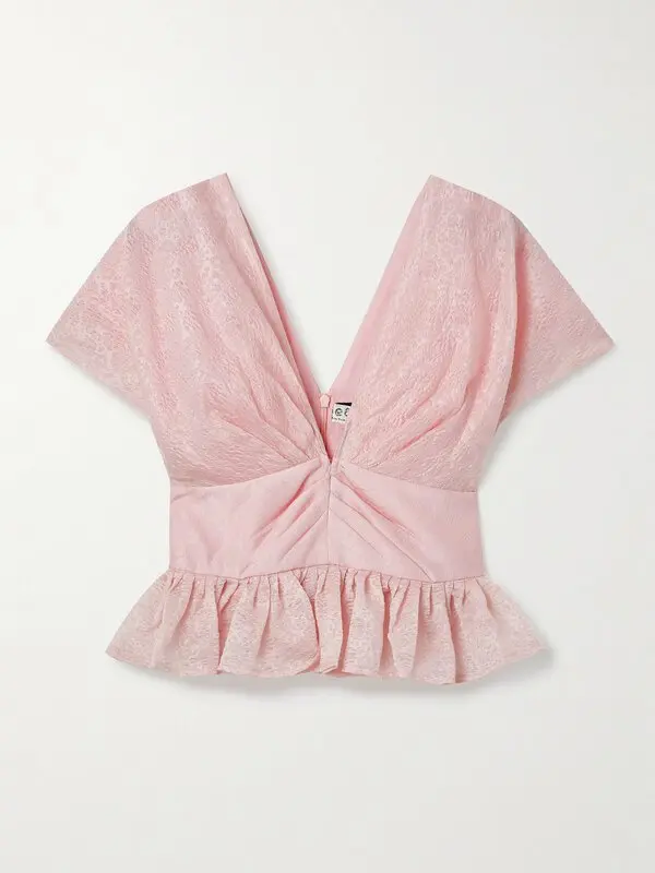 Sea Florence Gathered Cloqué Peplum Top - Pink
