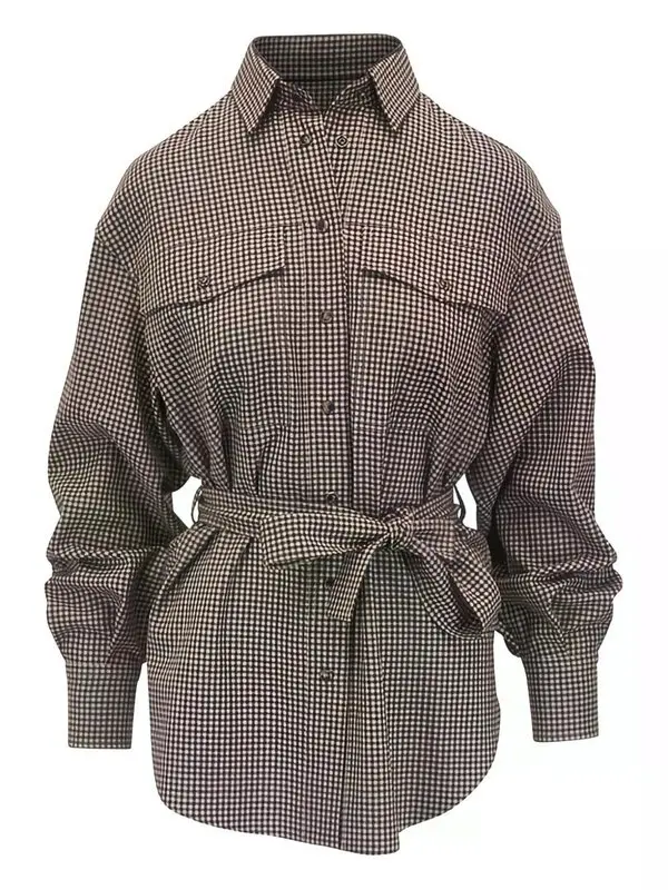 Brunello Cucinelli Checked Shirt With Belted Waist - Brown