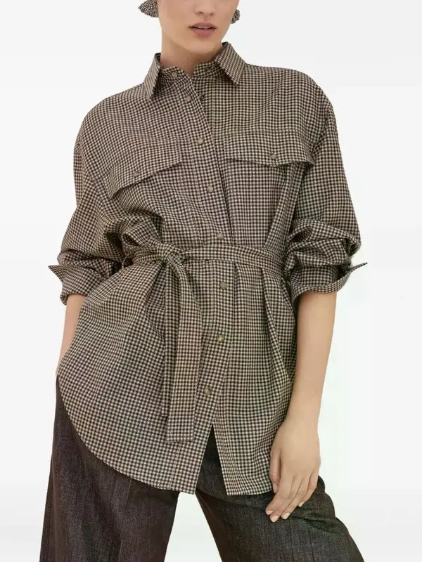 Brunello Cucinelli Checked Shirt With Belted Waist
