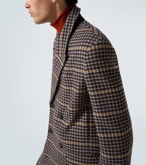Saint Laurent Houndstooth Wool Overcoat