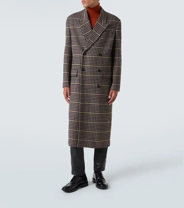 Saint Laurent Houndstooth Wool Overcoat